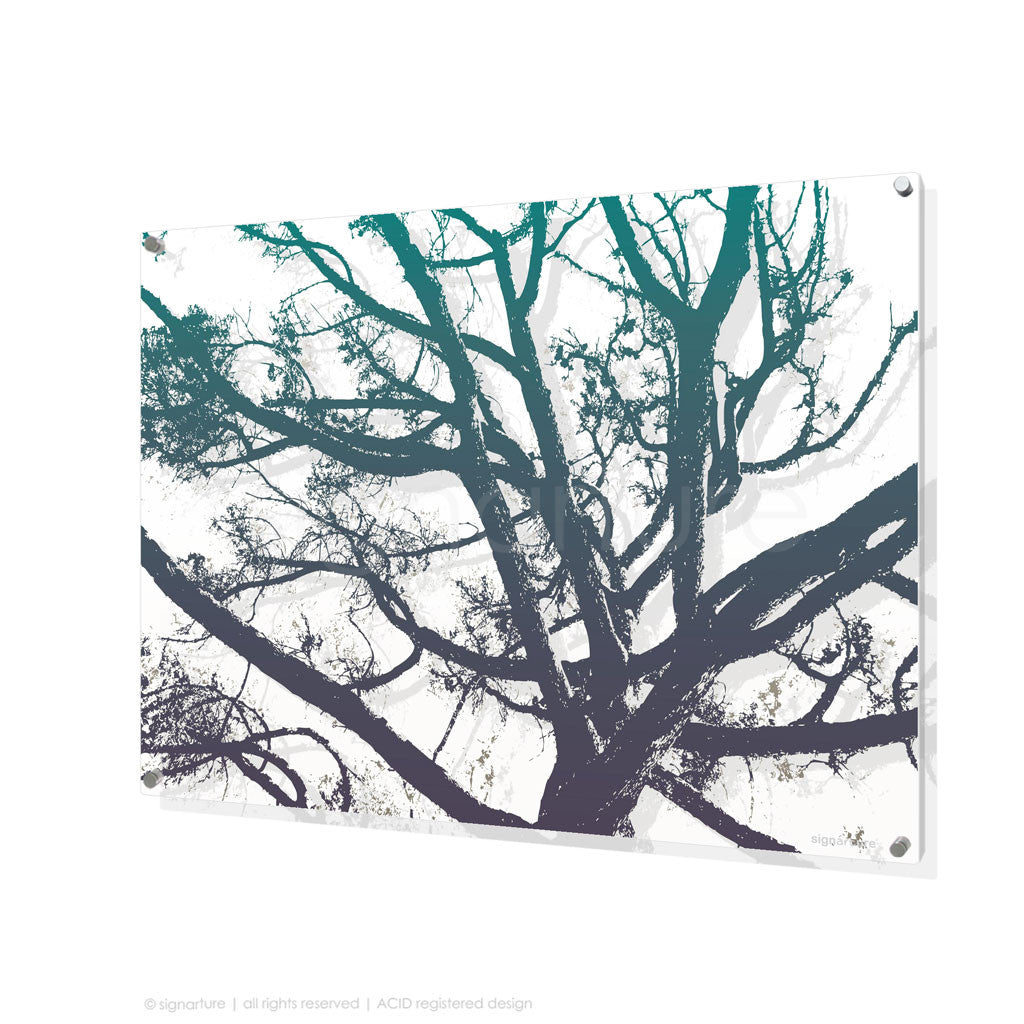 perspex plexiglas acrylic glass art blue ombre tree silhouette print ...