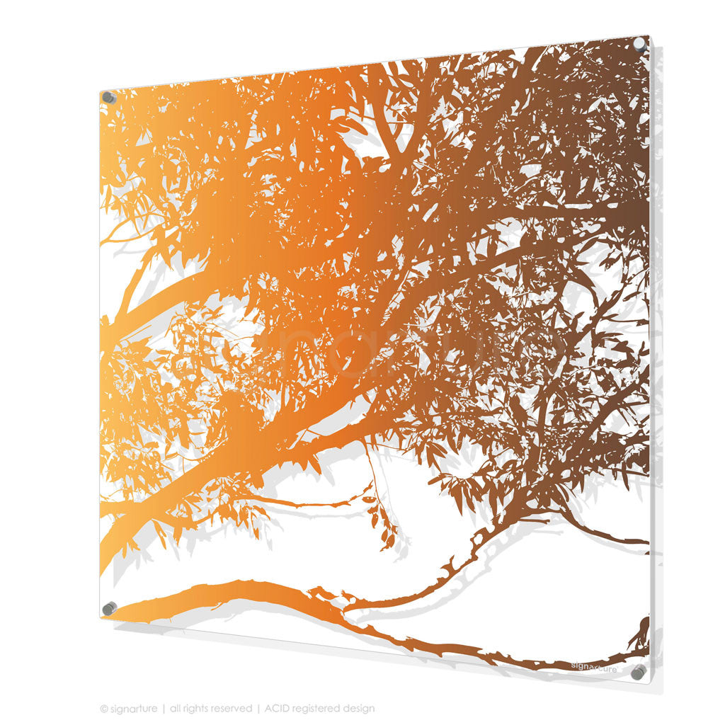 perspex plexiglas acrylic glass art orange ombre tree silhouette print ...