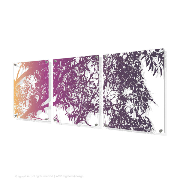perspex plexiglas acrylic glass art ombre tree silhouette triptych ...